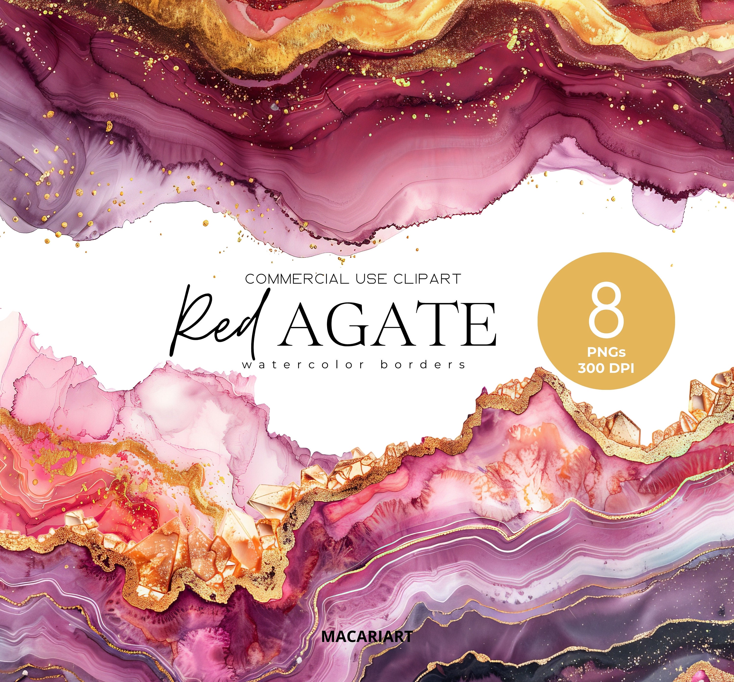 Red Agate Borders Clipart Gold Glitter Burgundy Marble Border Geode ...