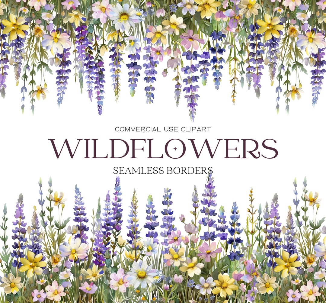 Wildflowers Borders Clipart Floral Watercolor Border Flowers Border ...