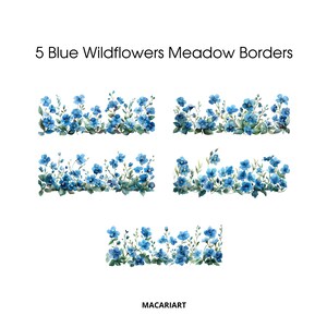 Blue Wildflowers Borders Clipart Floral Watercolor Borders Flowers ...