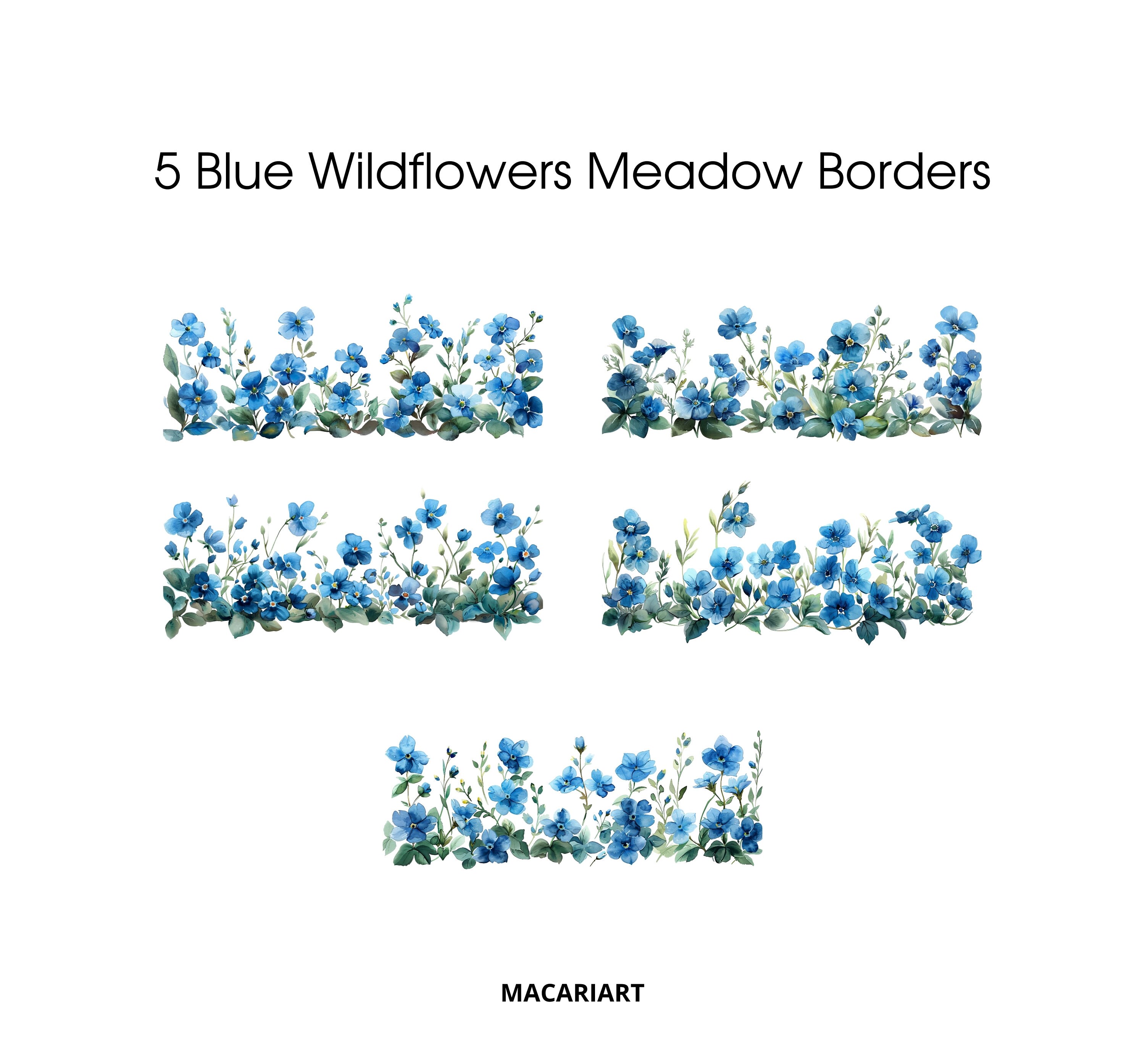 Blue Wildflowers Borders Clipart Floral Watercolor Borders Flowers ...