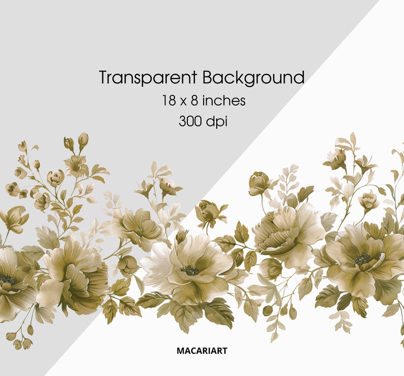 Floral Toile De Jouy Clipart Watercolor Toile Flowers Invitation Border ...