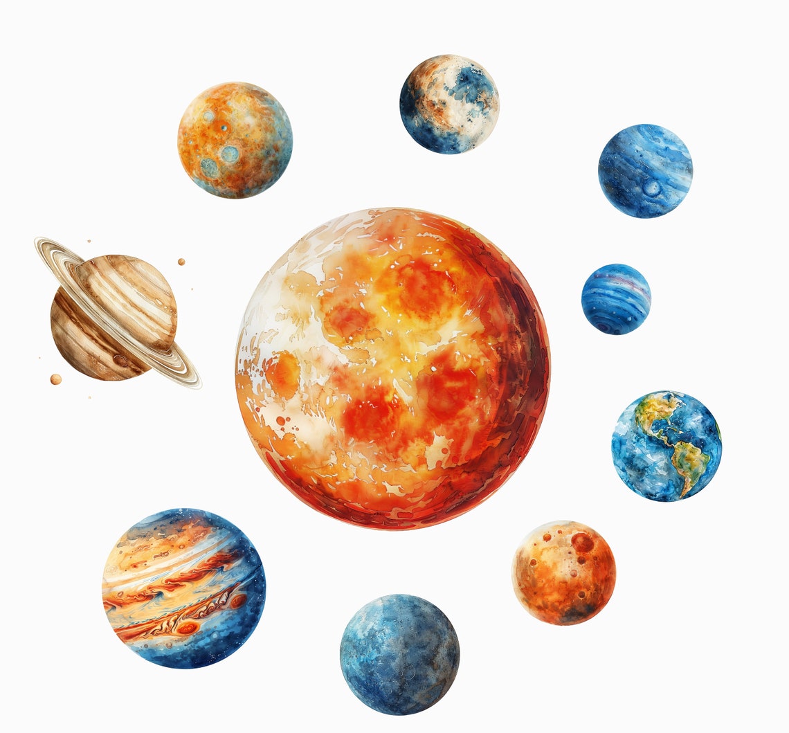 Watercolor Solar System Clipart Pack Planets Png Universe Clipart ...