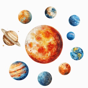 Watercolor Solar System Clipart Pack Planets Png Universe Clipart ...