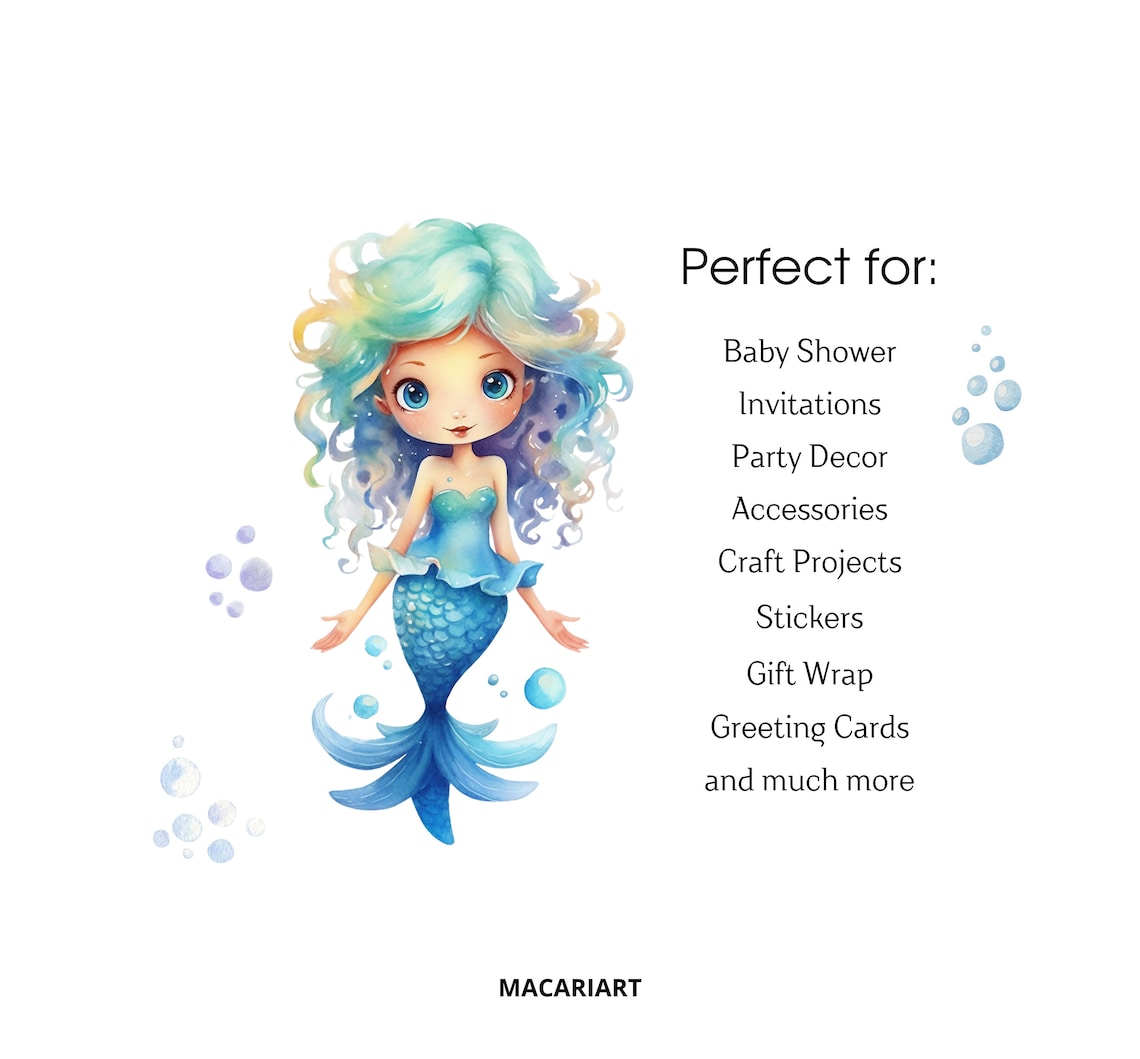 Mermaid Watercolor Clipart Pack, Mermaid Png, Little Mermaid Clipart ...