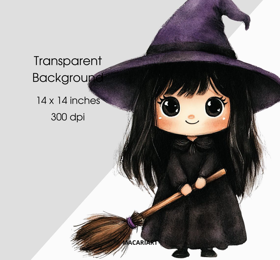 Cute Witch Clipart Watercolor Halloween Clip Art Mystical Witches Png ...