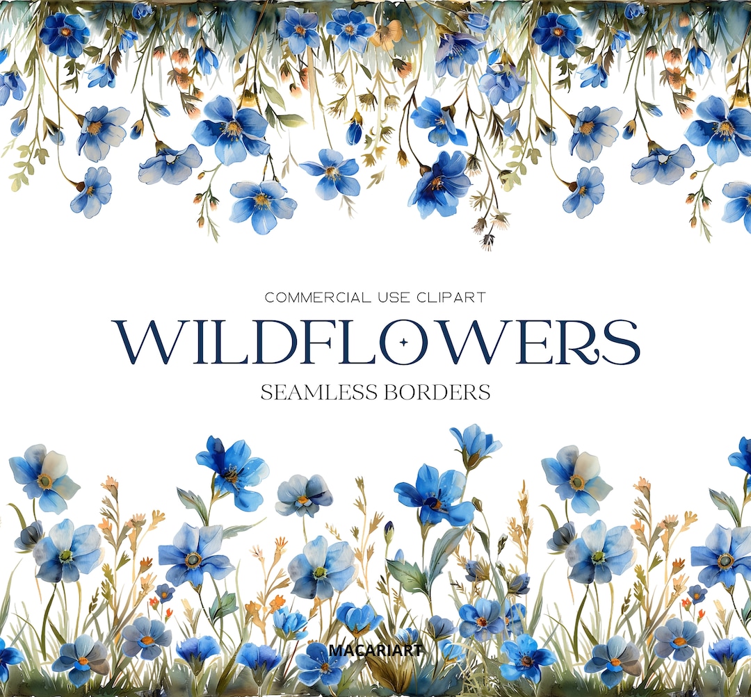 Blue Wildflowers Borders Clipart Floral Watercolor Borders Flowers ...