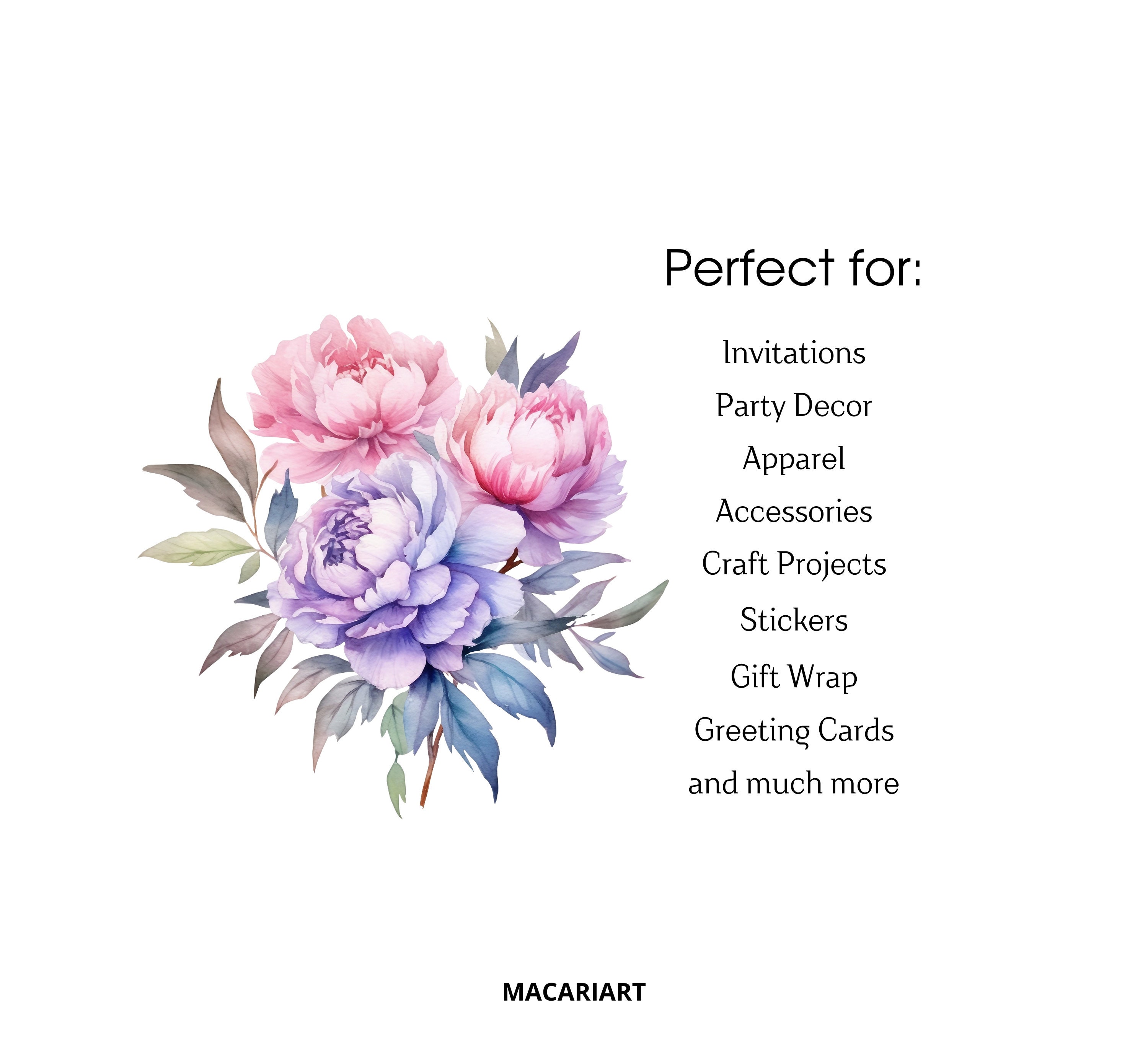 Peony Watercolor Clipart Elegant Bohemian Flowers Romantic Wedding ...