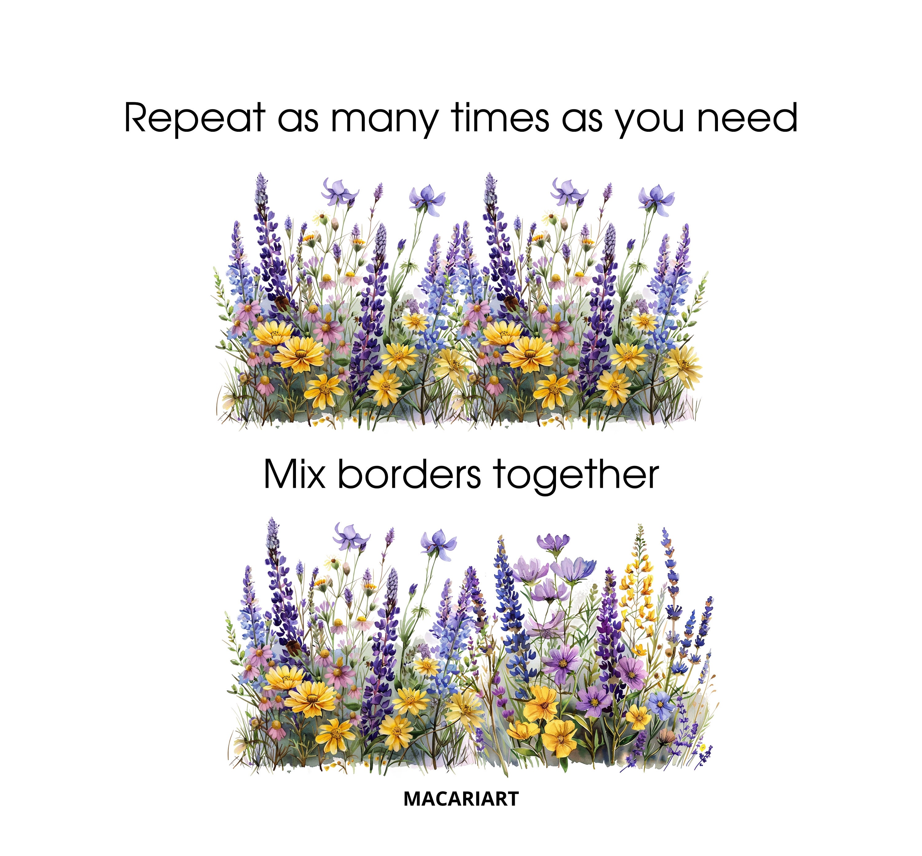 Wildflowers Borders Clipart Floral Watercolor Borders Lavender Flowers ...