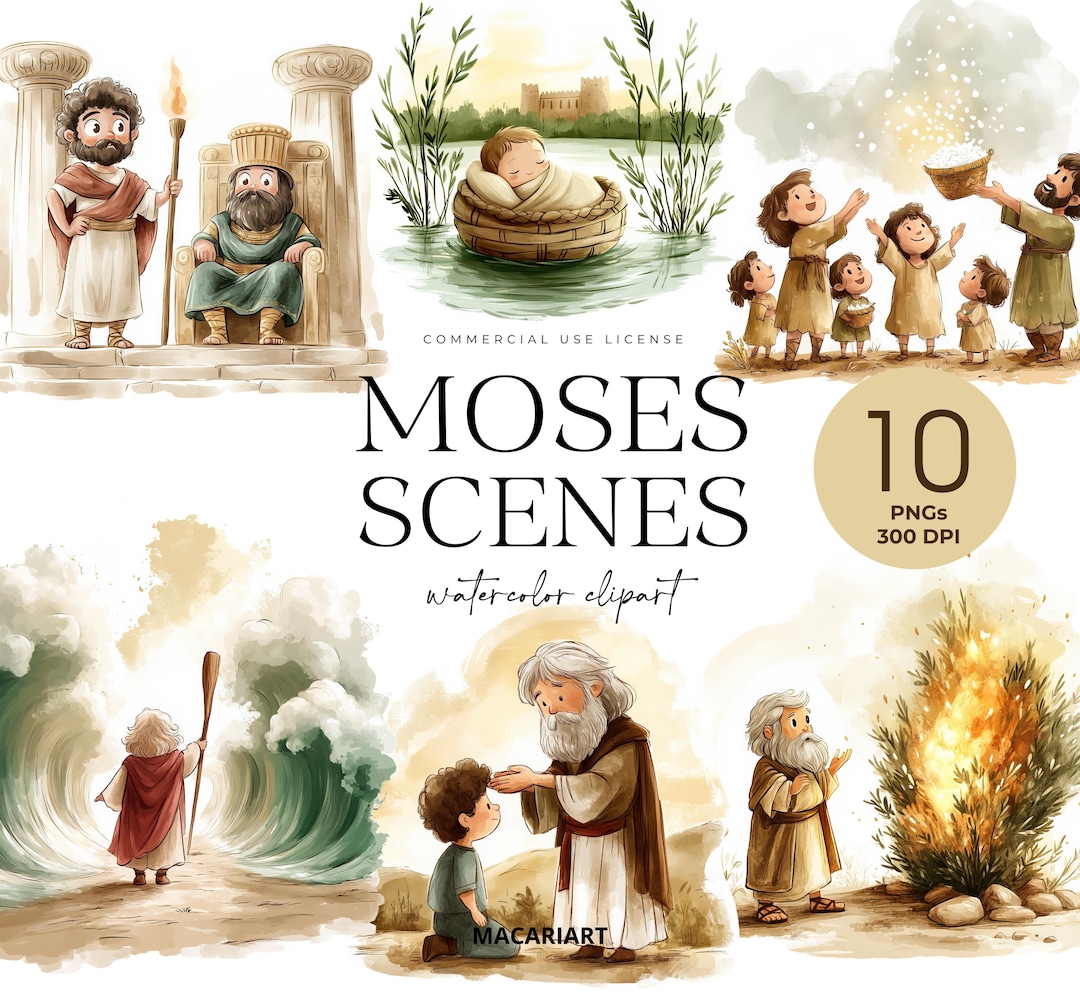 Moses Clipart, Biblical Scenes Clipart, Kids Bible Study Clipart, Bible ...