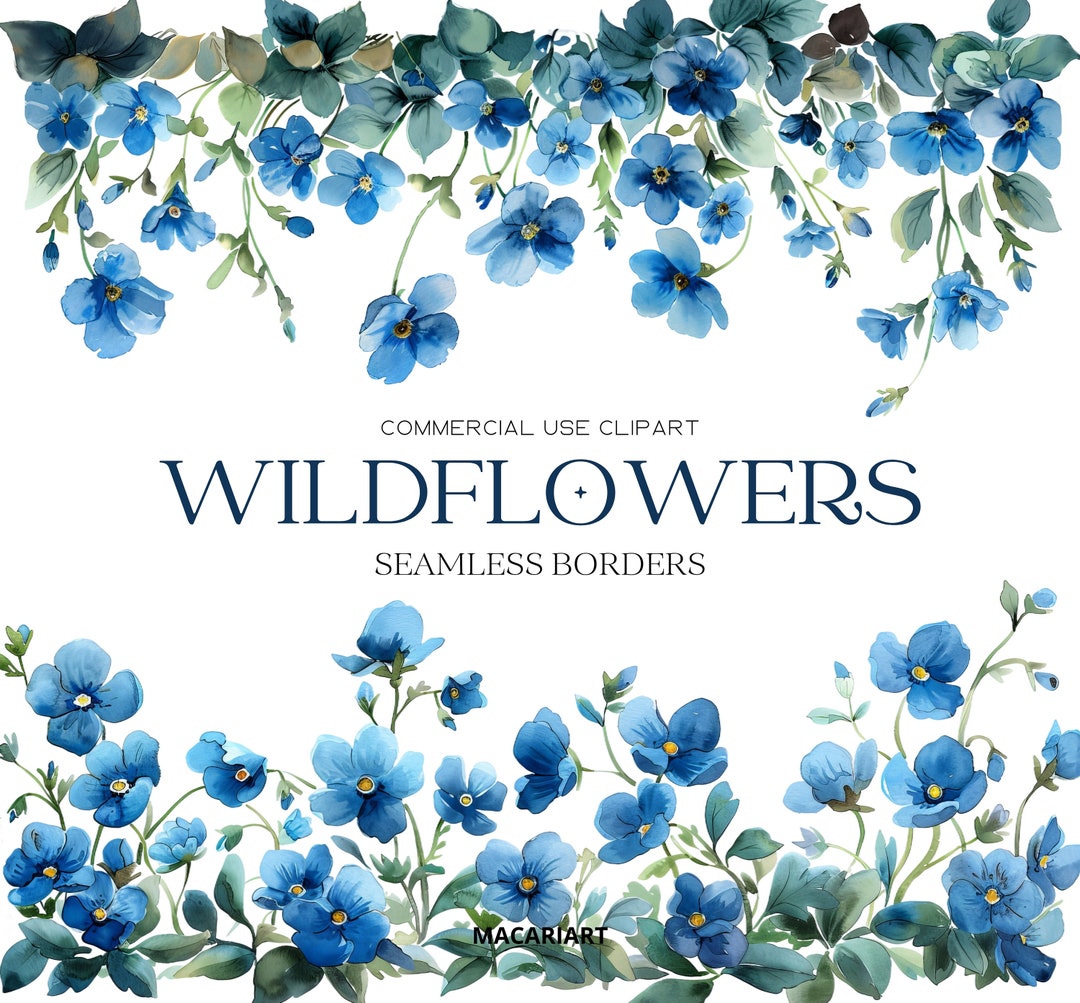 Blue Wildflowers Borders Clipart Floral Watercolor Borders Flowers ...