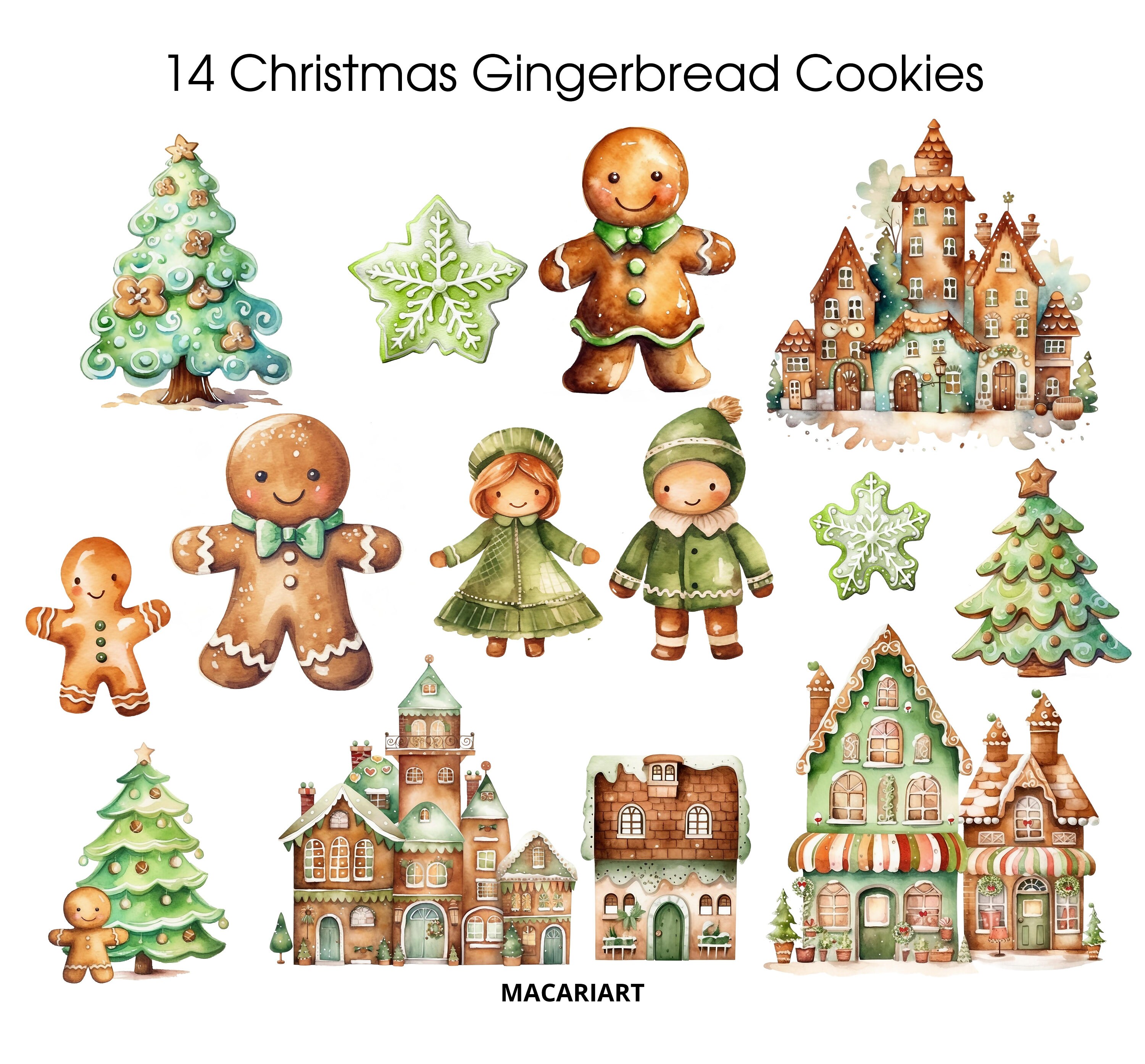 Cute Gingerbread Clipart Watercolor Gingerbread House Clipart Christmas ...