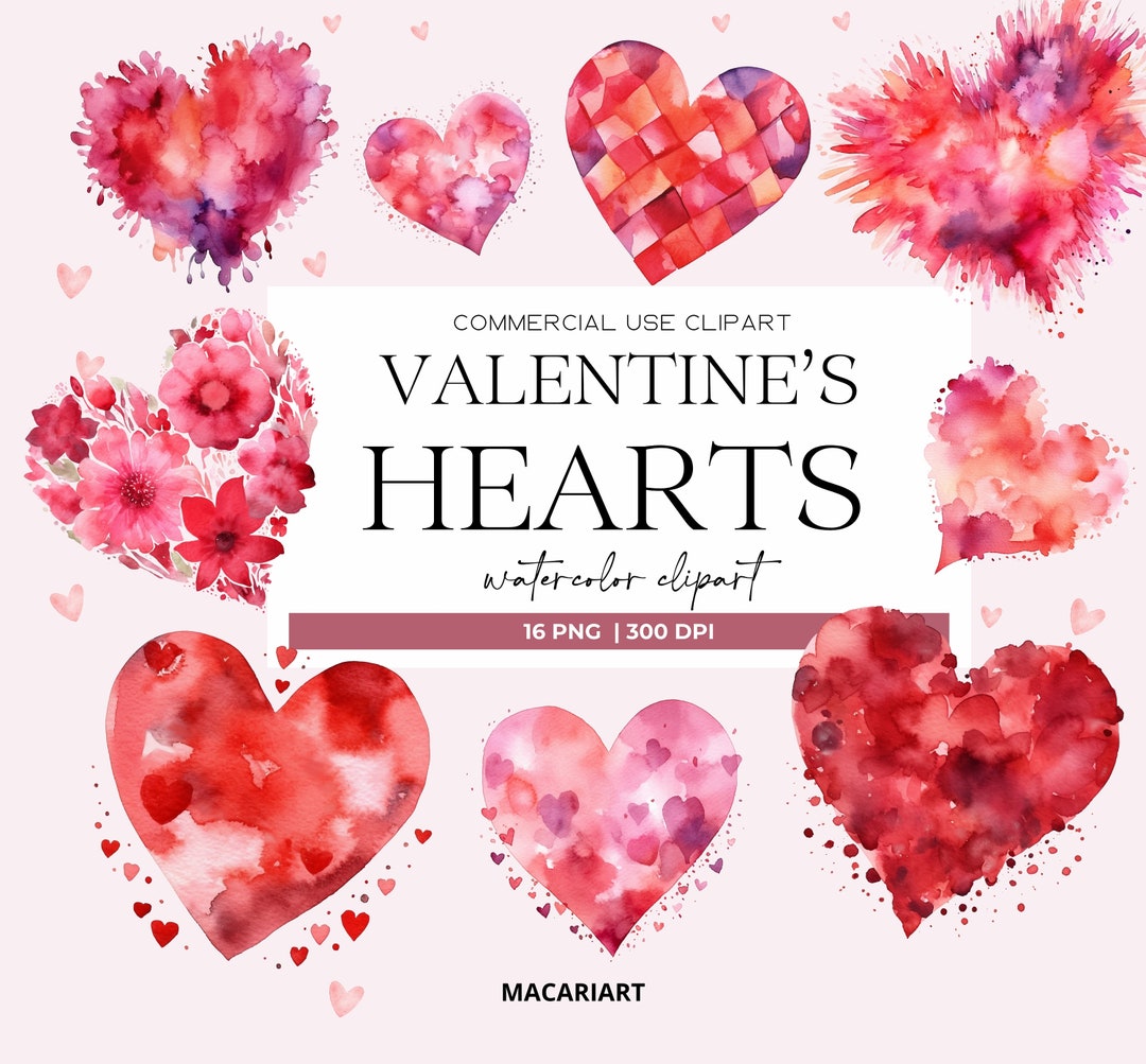 Watercolor Hearts Clipart Valentines Day Clipart Pink Heart PNG ...