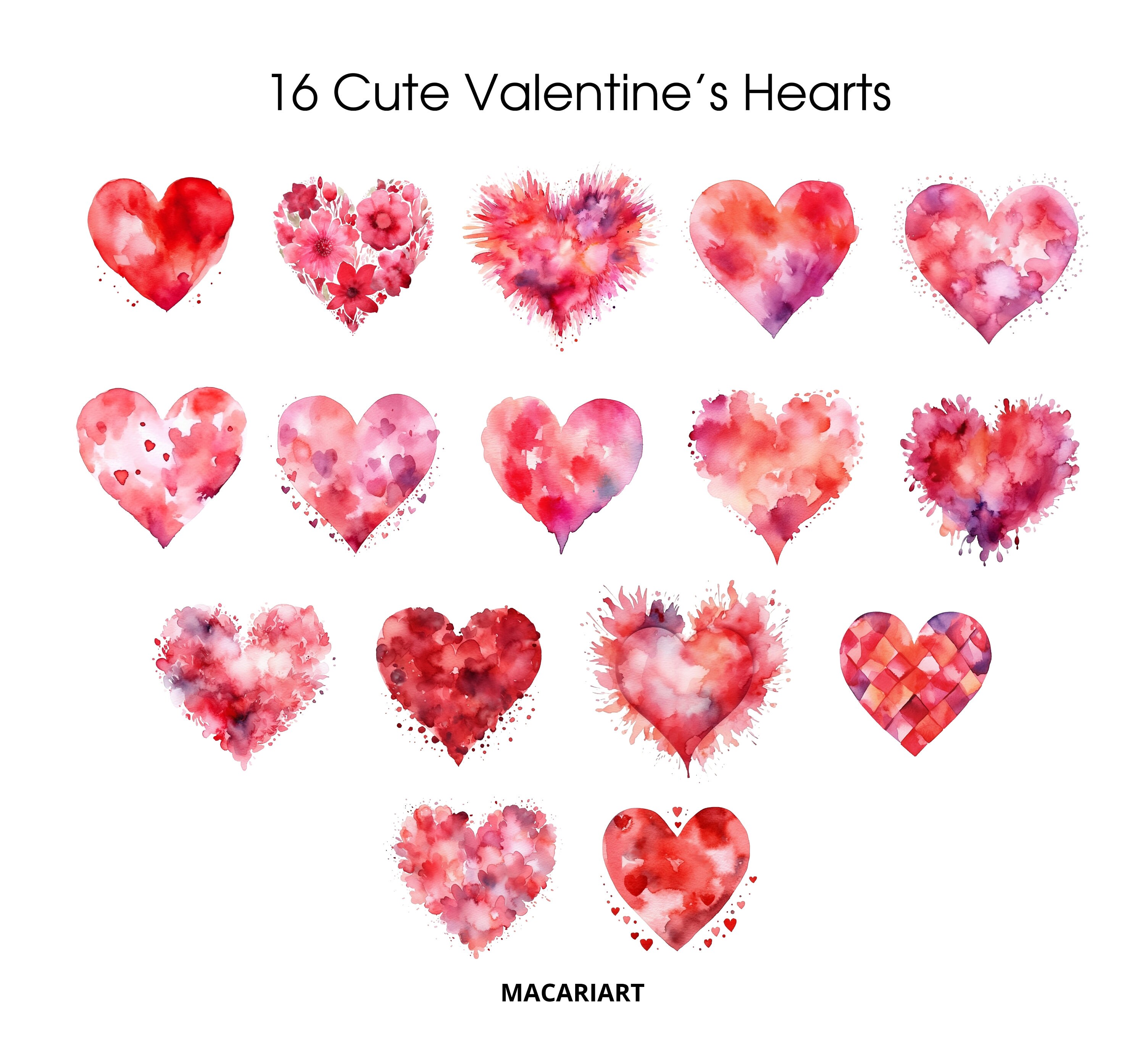 Watercolor Hearts Clipart Valentines Day Clipart Pink Heart PNG ...