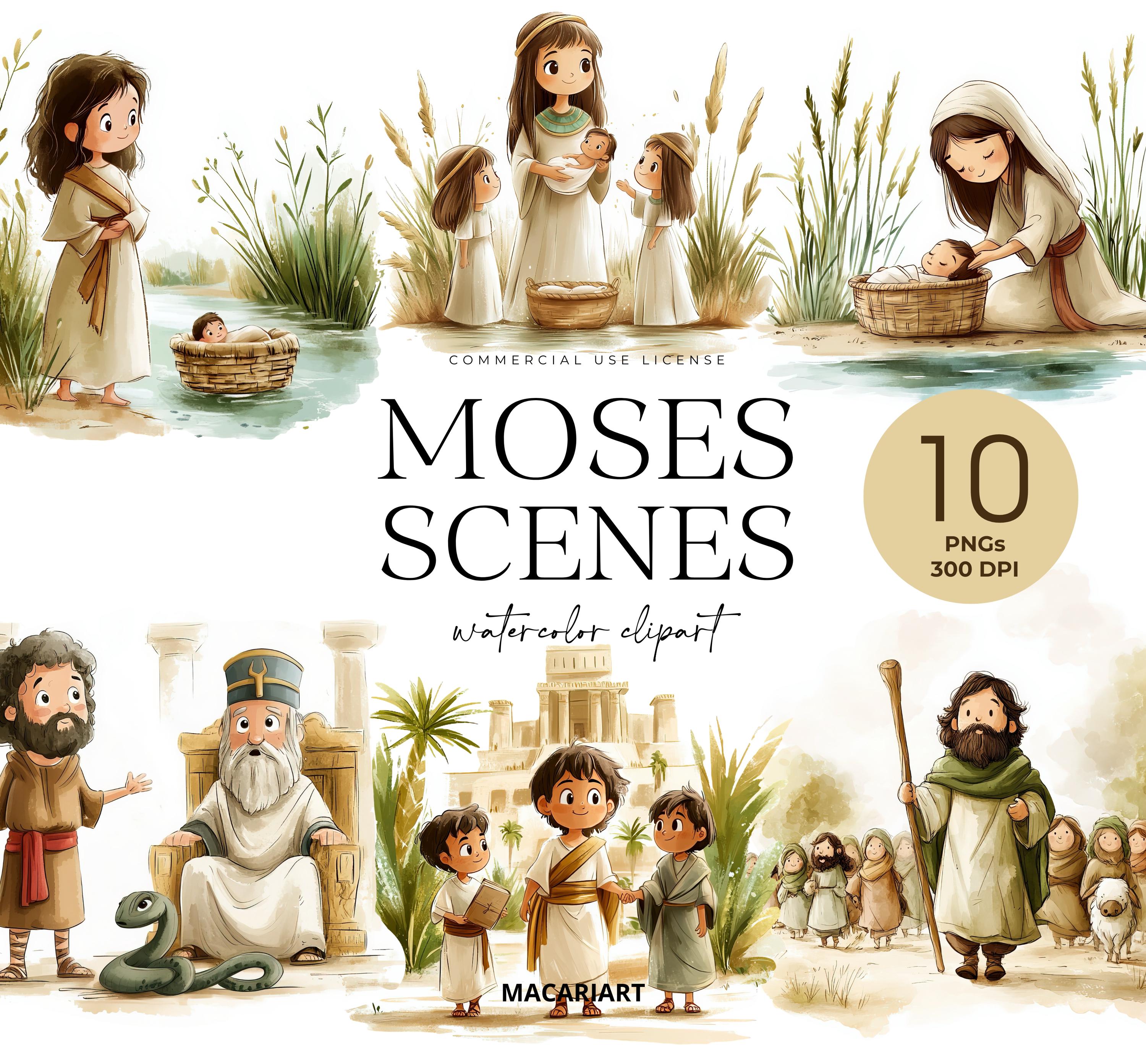 Moses Clipart, Biblical Scenes Clipart, Kids Bible Study Clipart, Bible ...