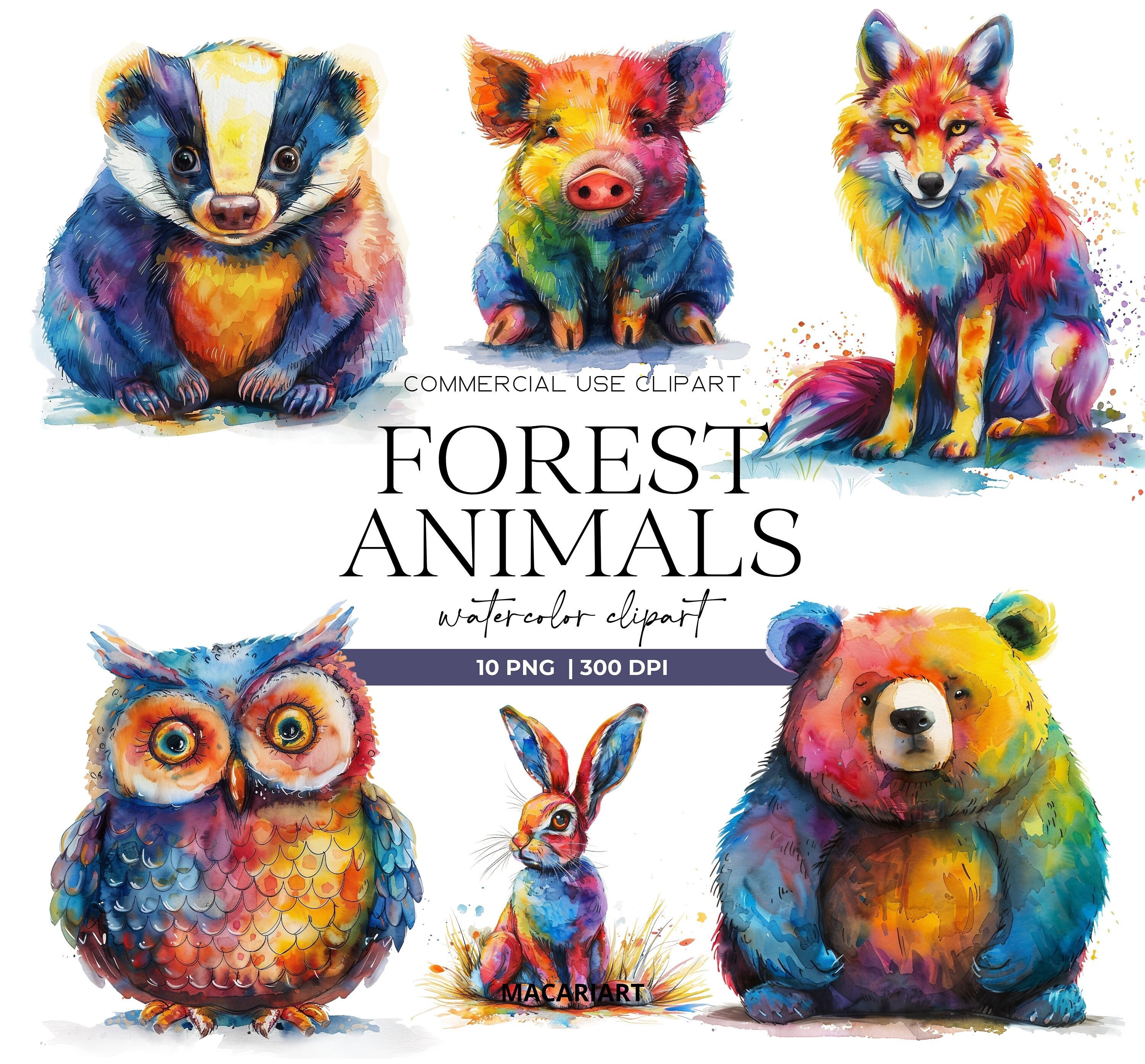 Woodland Animals Watercolor Clipart Forest Animals Clipart Cute ...