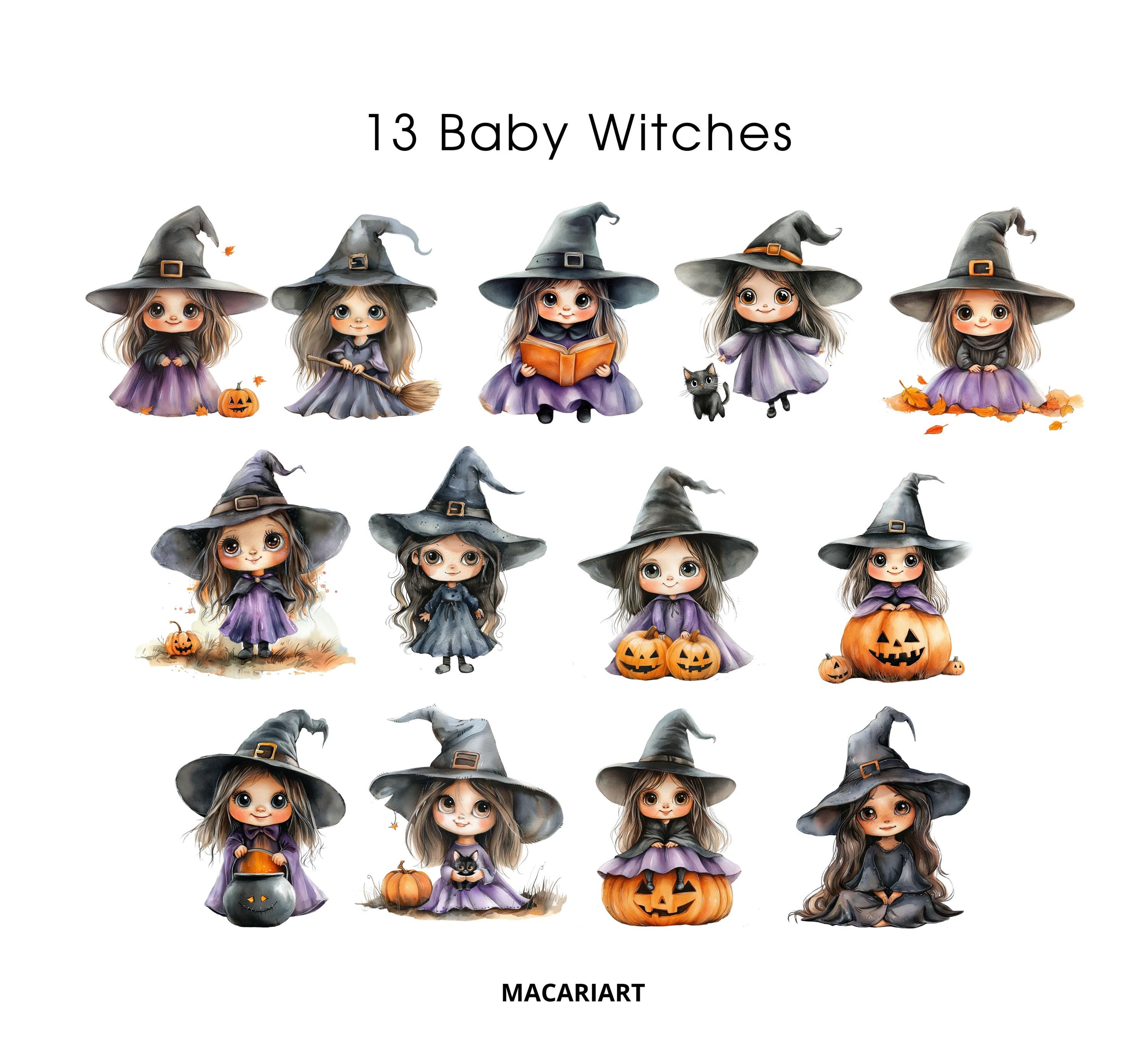 Cute Witch Clipart Watercolor Halloween Clip Art Mystical Witches Png ...