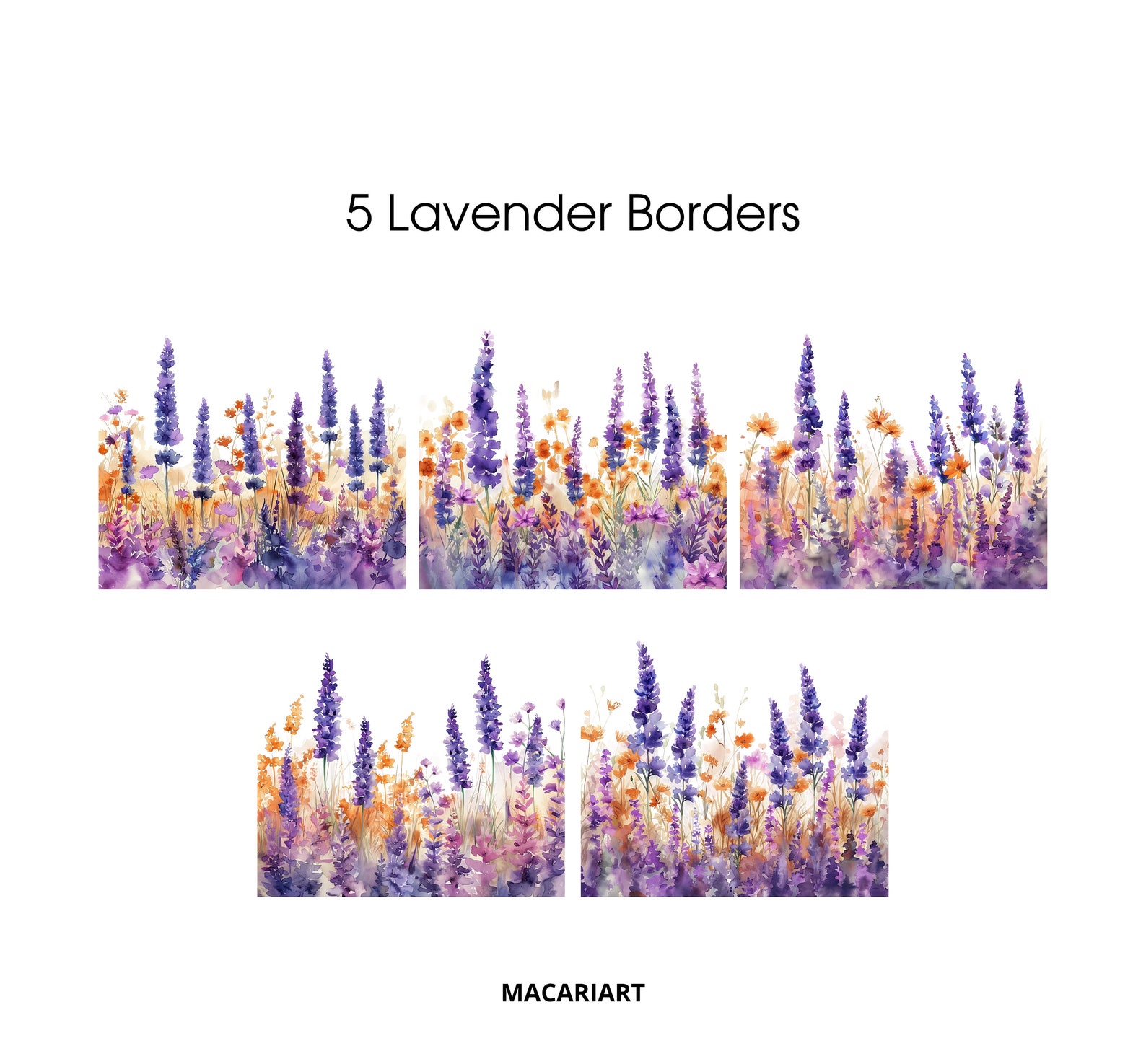 Lavender Borders Clipart Floral Watercolor Borders Wildflowers ...