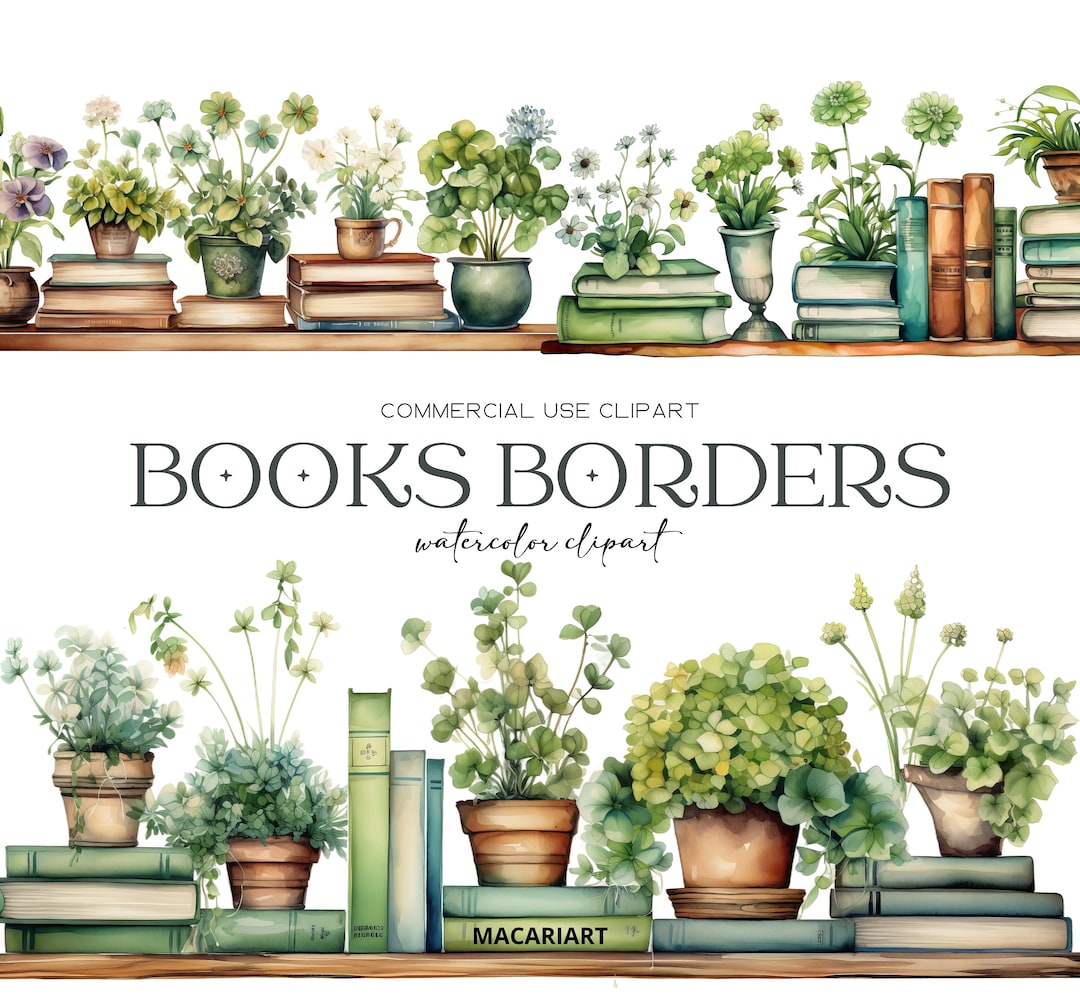 Floral Book Border Clipart Watercolor Bookshelf Png Book With Flowers ...