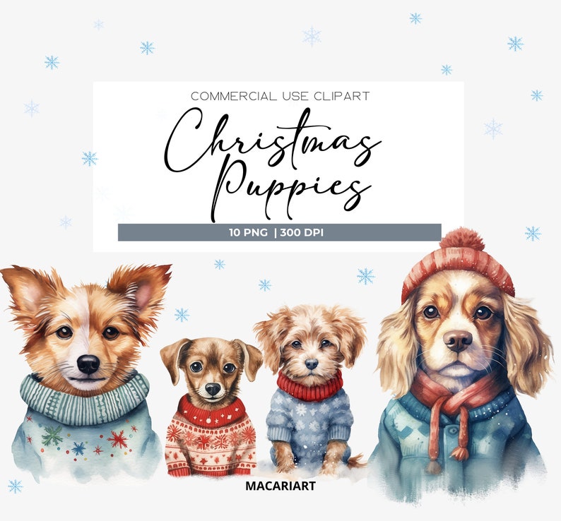 Christmas Puppies Clipart Cute Puppy Clipart Dog Png Winter - Etsy