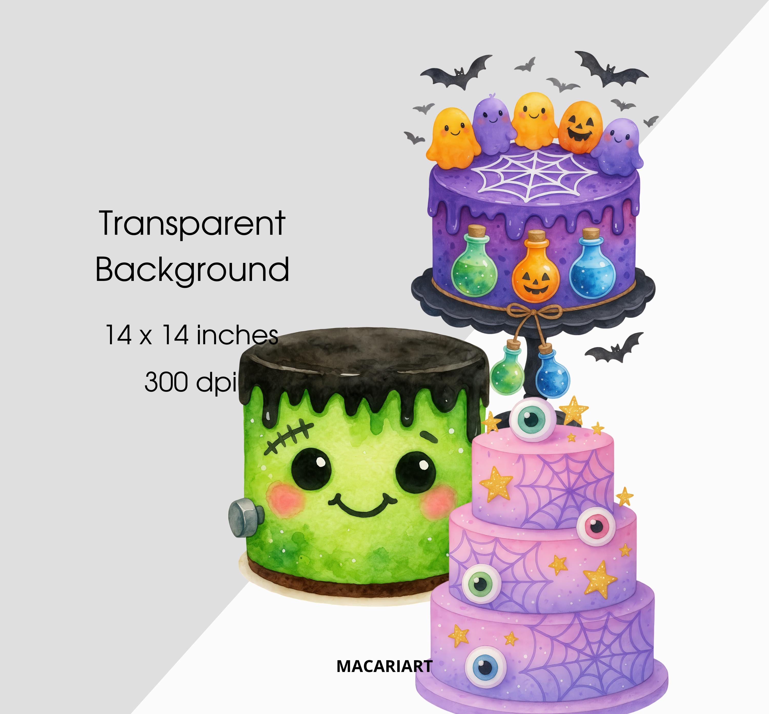 Halloween Cake Clipart, Cute Spooky Desserts, Kawaii Spooky Treats Png ...