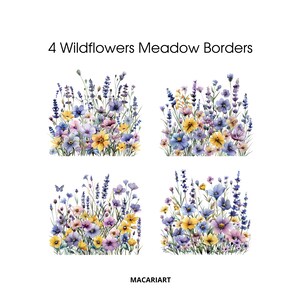 Wildflowers Borders Clipart Floral Watercolor Borders Lavender Flowers ...