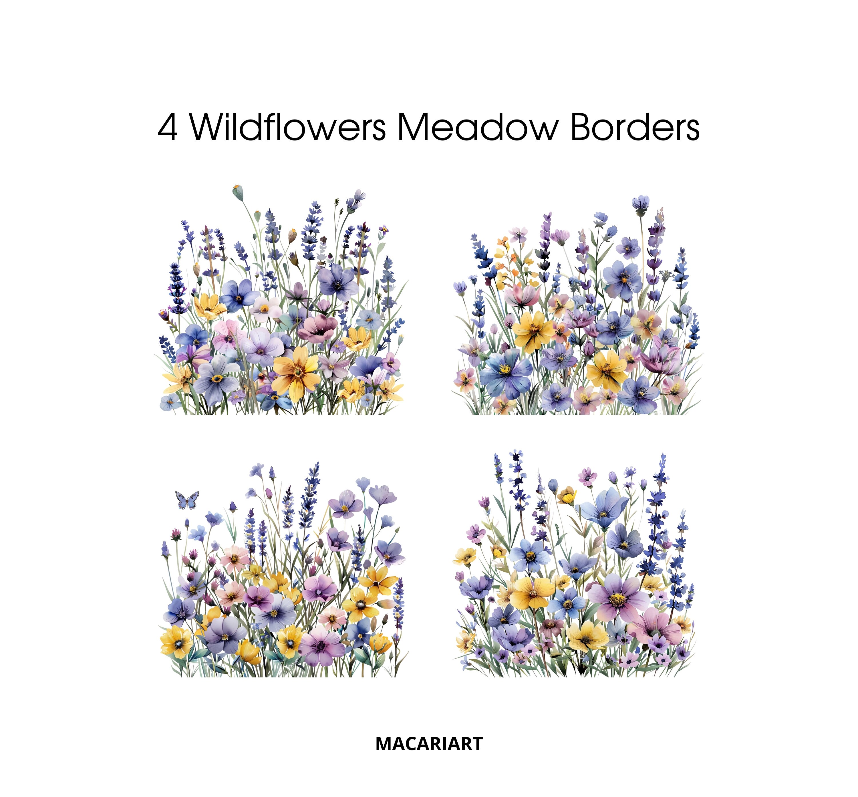 Wildflowers Borders Clipart Floral Watercolor Borders Lavender Flowers ...
