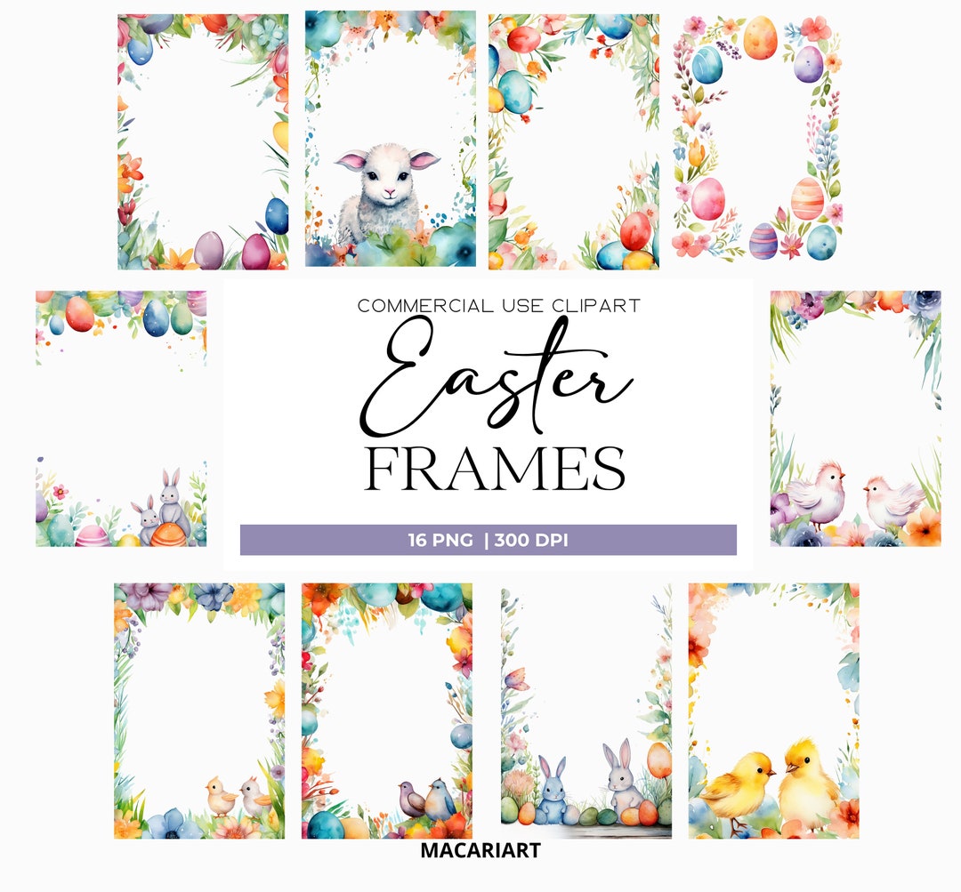 Watercolor Easter Frames Clipart Floral Border Clipart Floral Easter ...