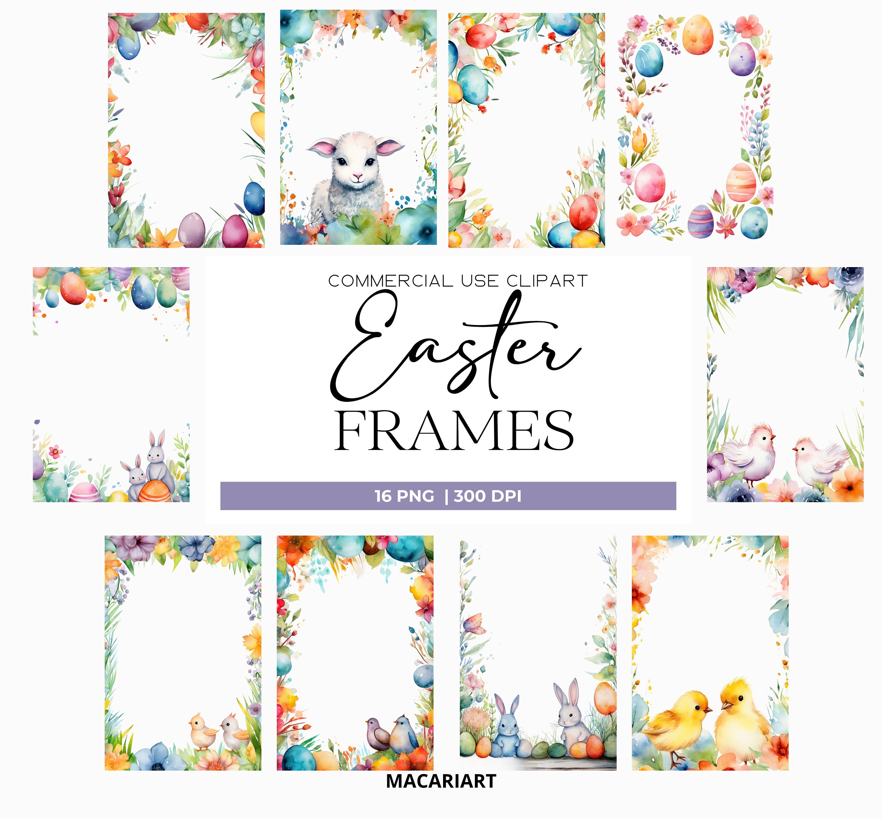 Watercolor Easter Frames Clipart Floral Border Clipart Floral Easter ...