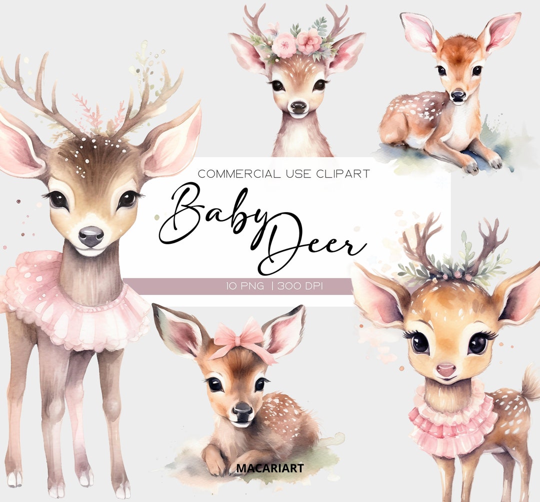Watercolor Baby Deer Clipart Woodland Baby Animal Clipart Cute Girl ...