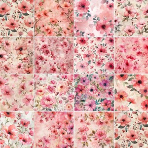 Pink Floral Digital Papers Watercolor Wildflowers Printable Papers Pack ...