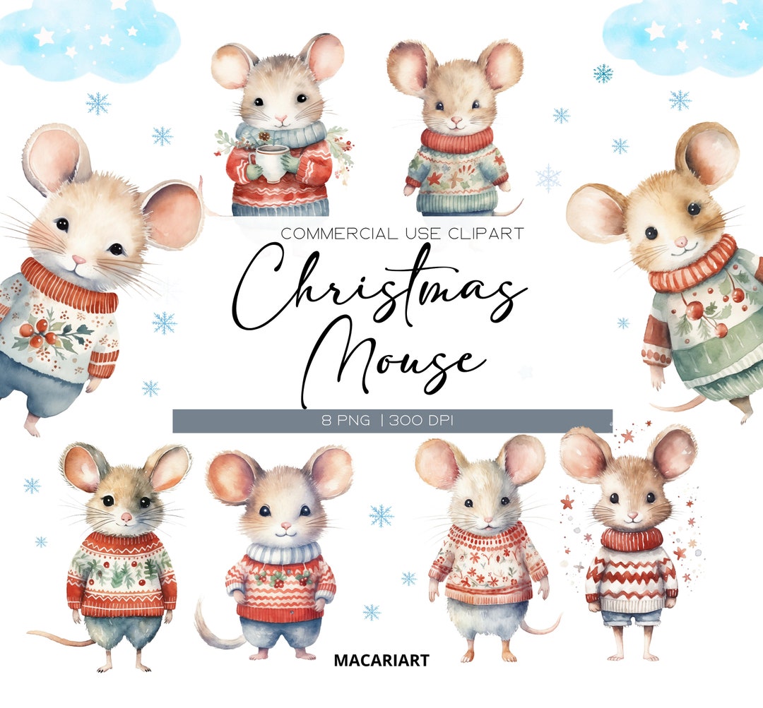 Christmas Mouse Winter Clipart Bundle Christmas Woodland Animal Ugly ...