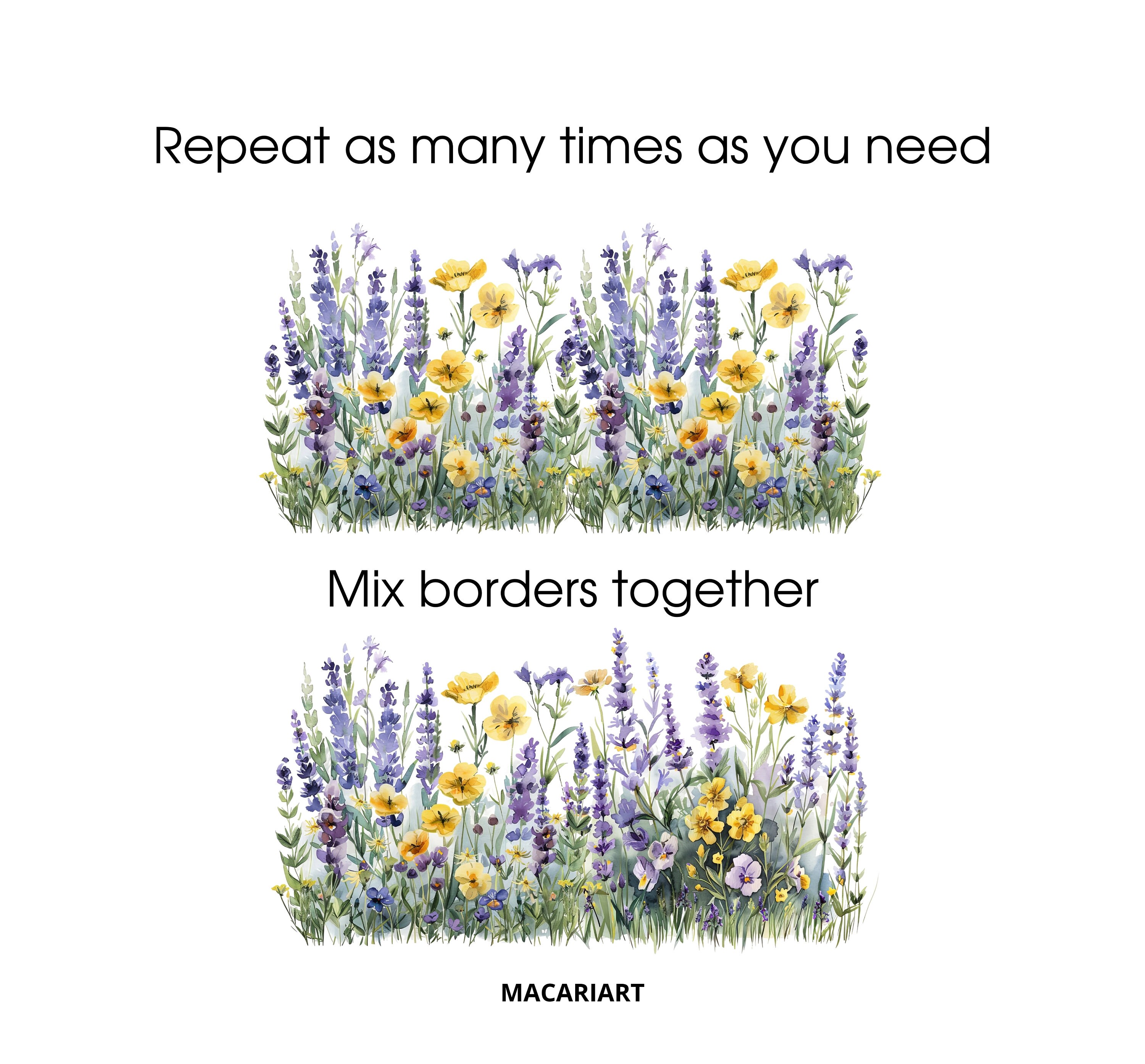Wildflowers Borders Clipart Floral Watercolor Borders Lavender Flowers ...