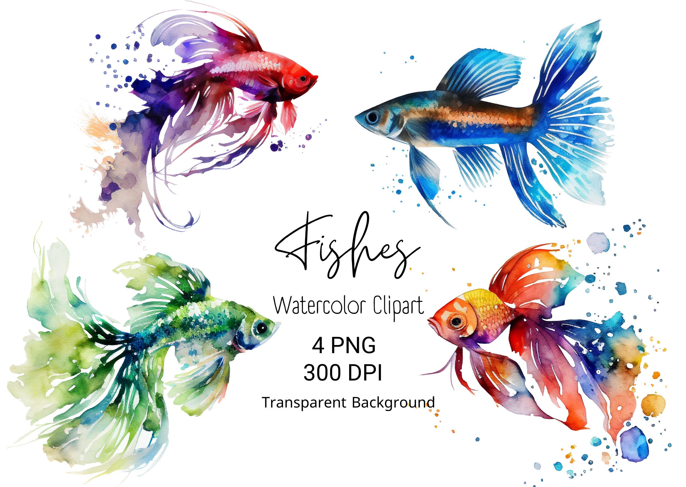 Watercolor Fish Clipart Fish Art Digital Clipart Fish Wall Decor ...