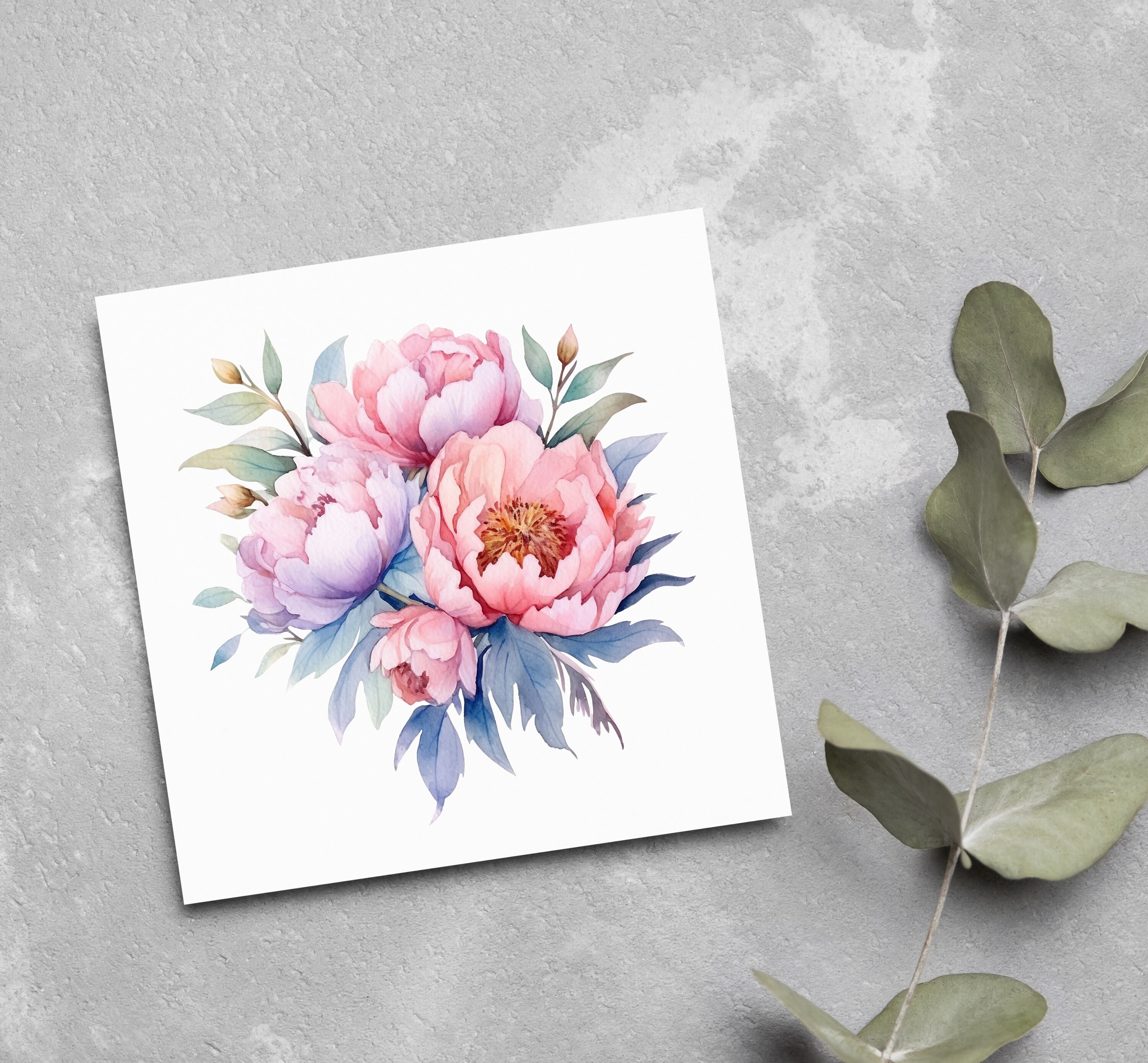 Peony Watercolor Clipart Elegant Bohemian Flowers Romantic Wedding ...