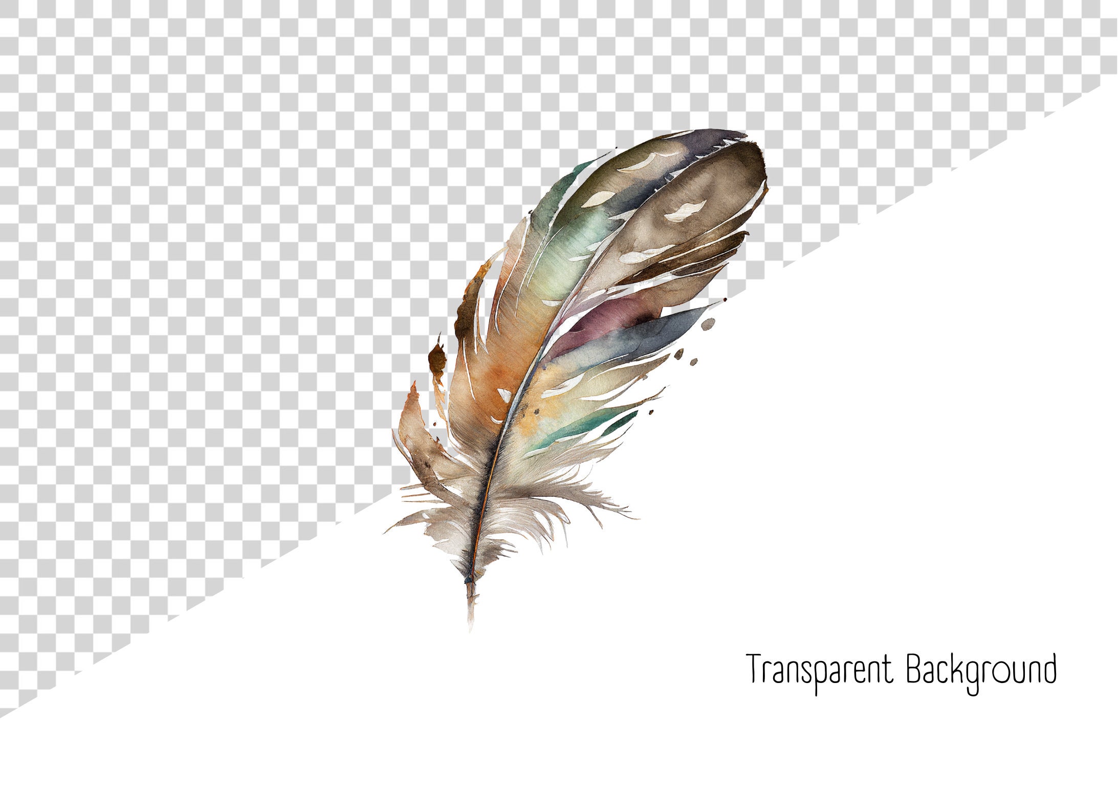 Feather Watercolor Clipart Boho Feather Digital Clipart - Etsy