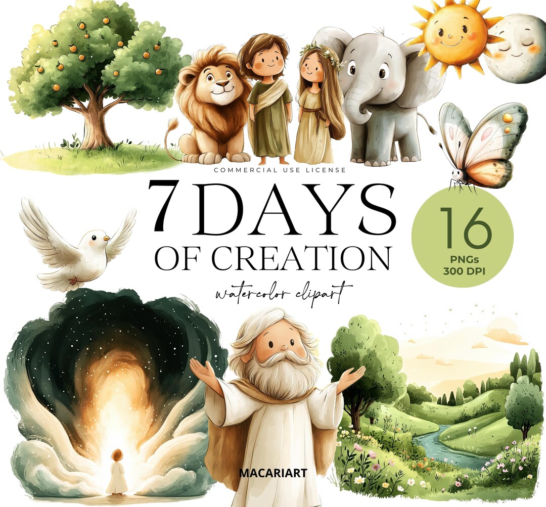 Seven Days of Creation Clipart, Biblical Scenes Clipart, Kids Bible ...