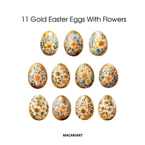 Watercolor Gold Easter Eggs Clipart Happy easter Png Floral Spring ...