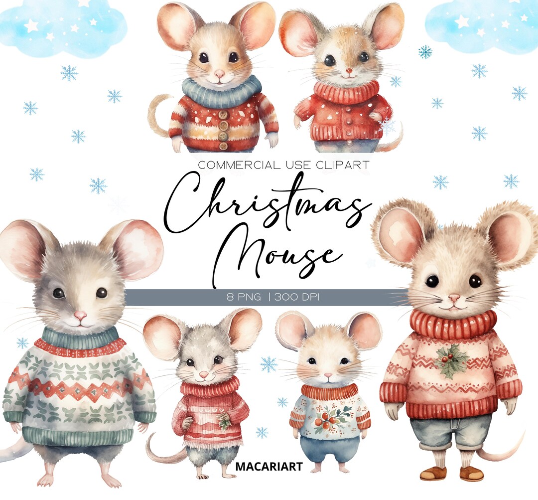 Christmas Mouse Winter Clipart Bundle Christmas Woodland Animal Ugly ...