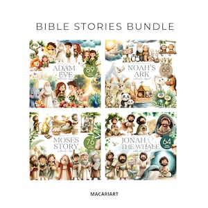 Bible Story Clipart Bundle, Kids Bible Scenes, Cute Biblical Characters ...