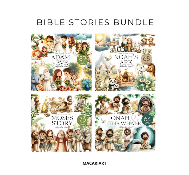 Bible Story Clipart Bundle, Kids Bible Scenes, Cute Biblical Characters ...
