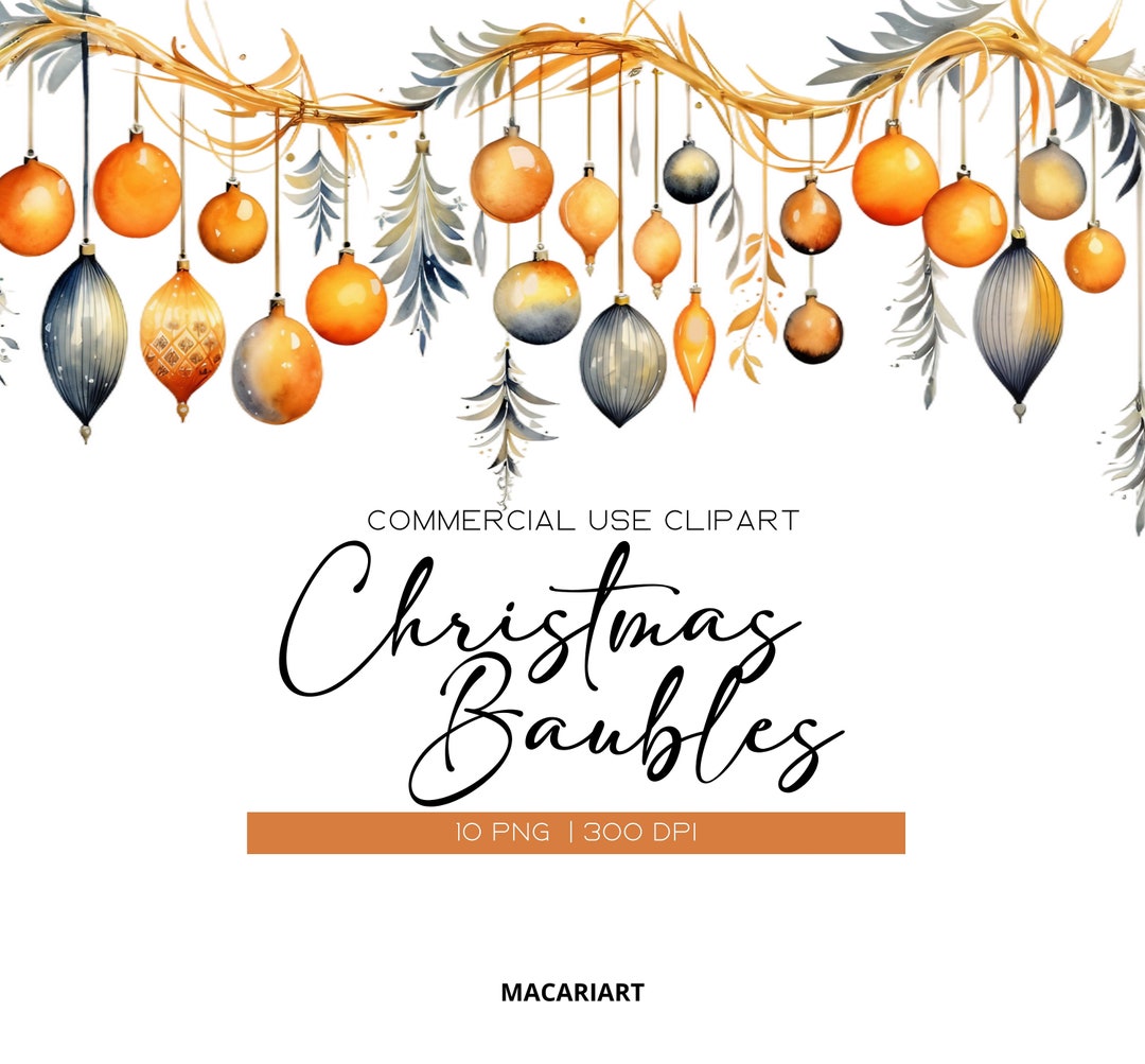 Christmas Bauble Clipart Watercolor Neutral Winter Ornament Decoration ...