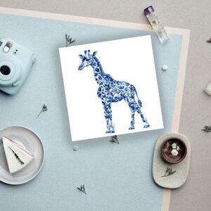 Toile Blue Giraffe Clipart Watercolor Chinoiserie Toile De Jouy Jungle ...