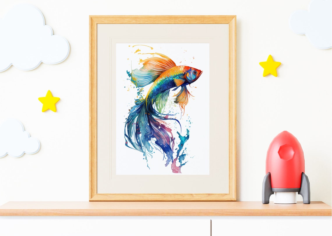 Watercolor Betta Fish Clipart Digital Clipart Fish Wall Decor ...