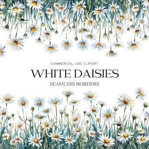 Watercolor Daisy Flower Border Clipart White Flowers Wedding Clip Art ...