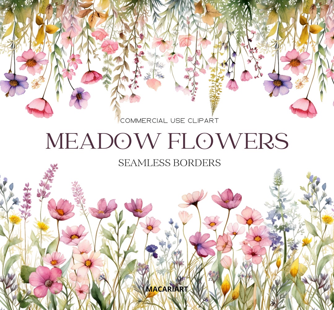 Meadow Flowers Borders Clipart Floral Watercolor Borders Flowers ...