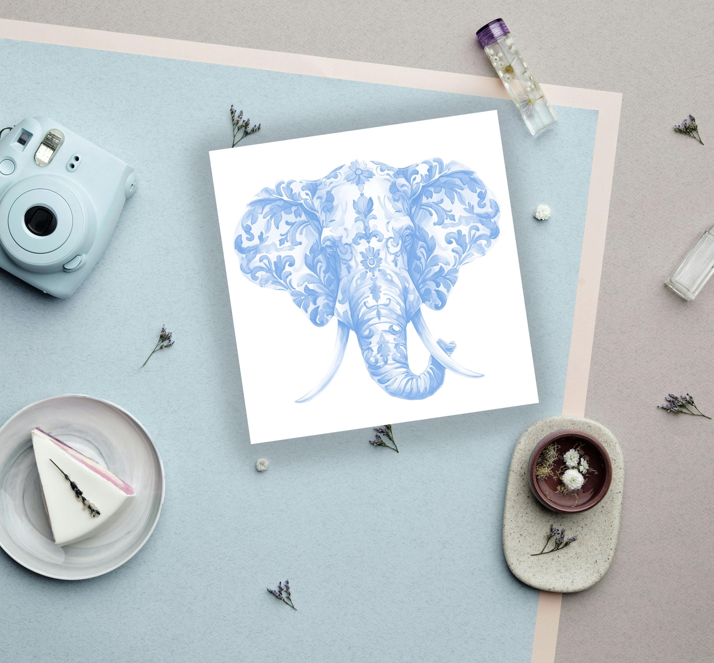 Toile Blue Elephant Clipart Watercolor Chinoiserie Toile De Jouy Jungle ...