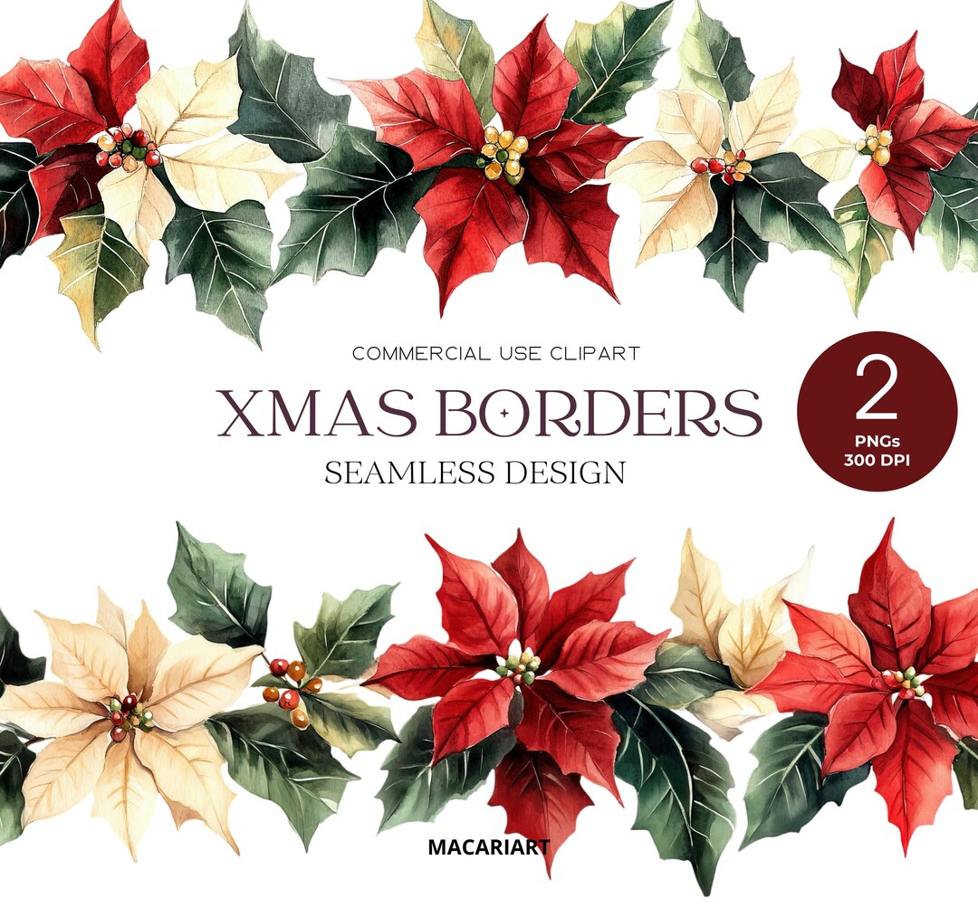 Christmas Border Clipart Poinsettia Border Floral Garland Png Christmas ...