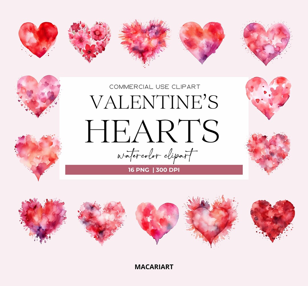 Watercolor Hearts Clipart Valentines Day Clipart Pink Heart PNG ...