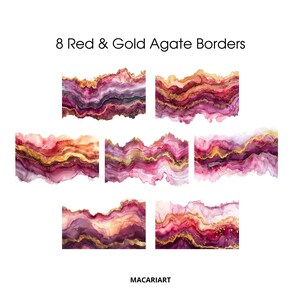 Red Agate Borders Clipart Gold Glitter Burgundy Marble Border Geode ...