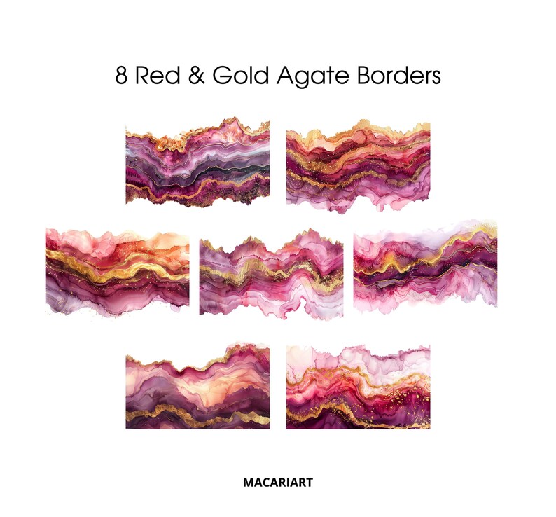 Red Agate Borders Clipart Gold Glitter Burgundy Marble Border Geode ...